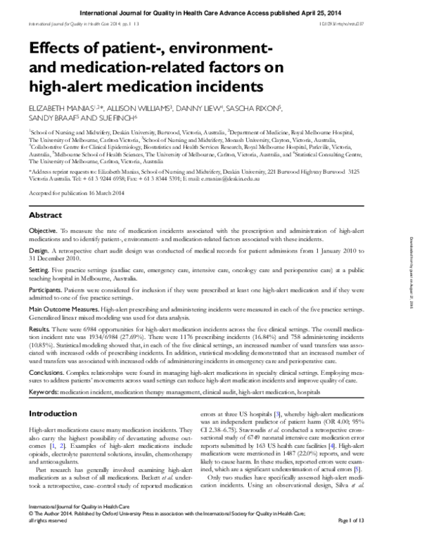 (PDF) Effects of patient-, environment- and medication-related factors ...