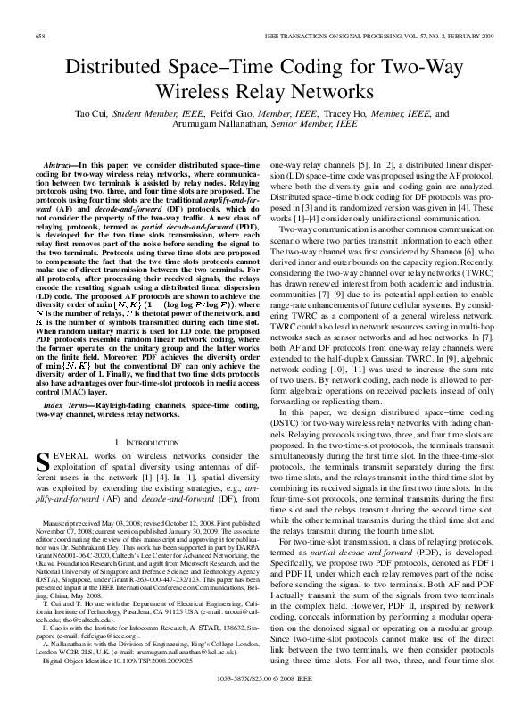 Pdf Distributed Space Time Coding For Two Way Wireless Relay Networks