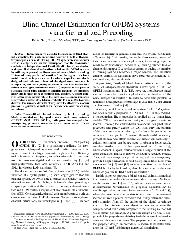 (PDF) Blind Channel Estimation for OFDM Systems via a Generalized Precoding