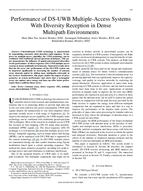 (PDF) Performance of DS-UWB multiple-access systems with diversity reception in dense multipath ...