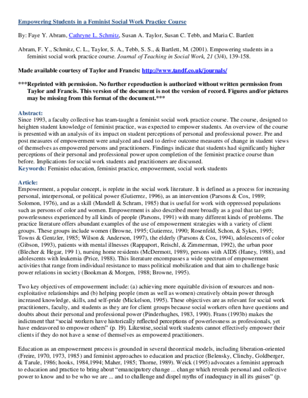 (PDF) Feminist and Empowerment Theory | Tina Maschi - Academia.edu