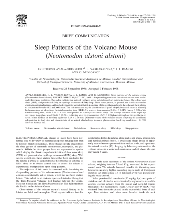 (PDF) Sleep patterns of the volcano mouse ( Neotomodon alstoni alstoni