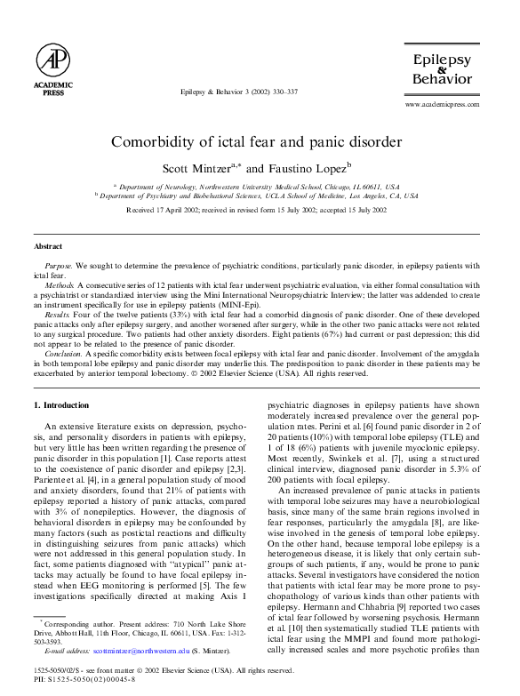 (PDF) Comorbidity of ictal fear and panic disorder