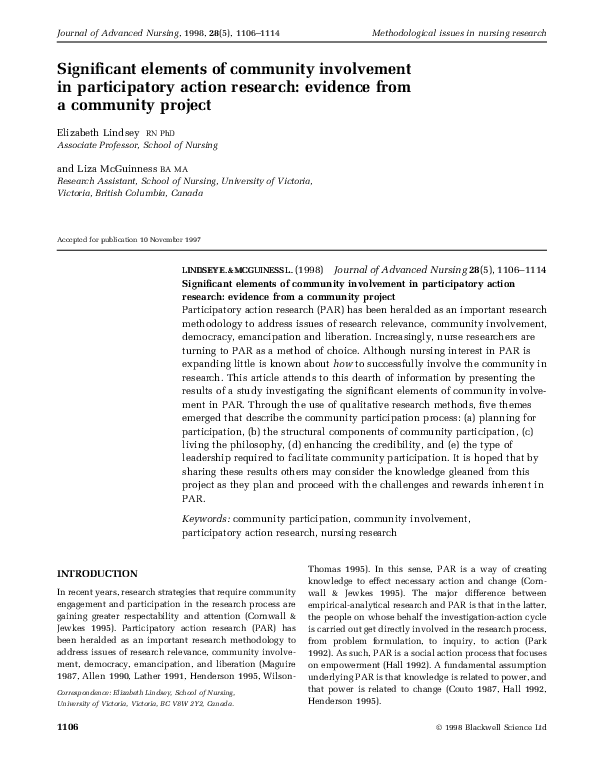 (PDF) Significant elements of community involvement in participatory ...