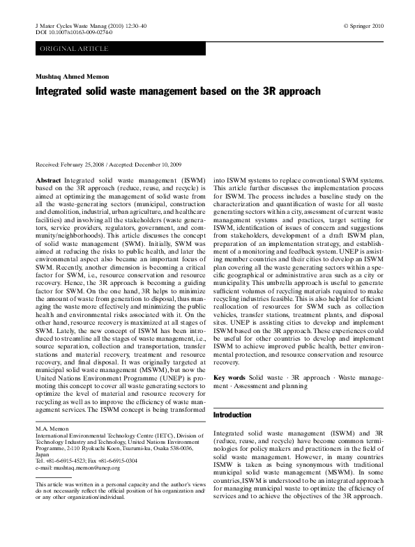 (PDF) Integrated solid waste management based on the 3R approach