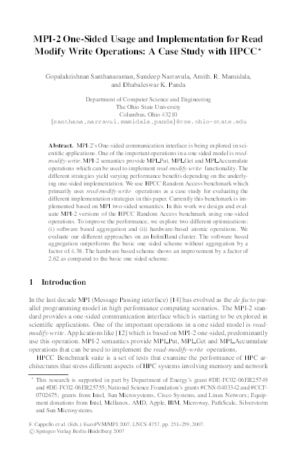 (PDF) MPI2 One-Sided Usage and Implementation for Read Modify Write Operations: A Case Study ...