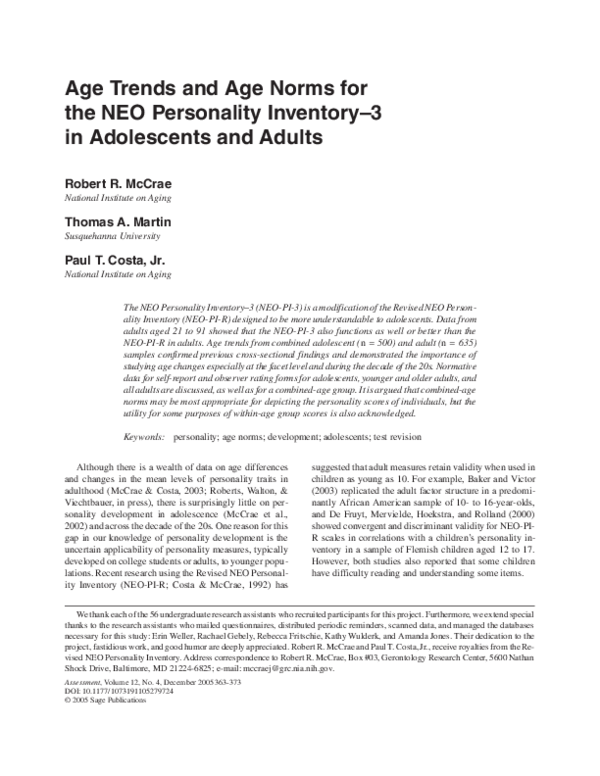 (PDF) Age Trends and Age Norms for the NEO Personality Inventory-3 in ...