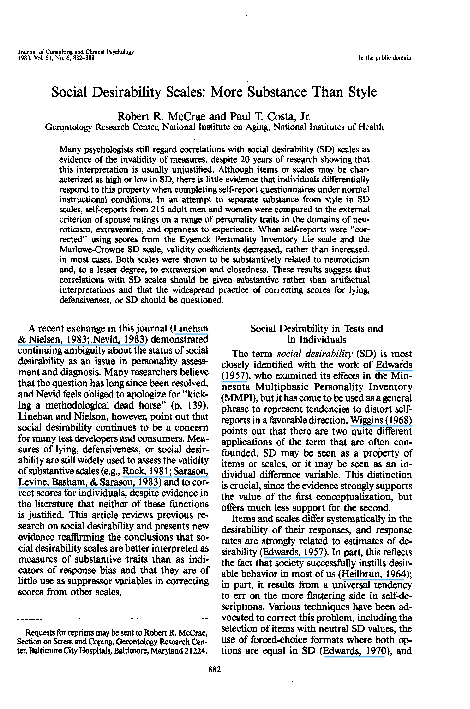 (PDF) Social desirability scales: More substance than style
