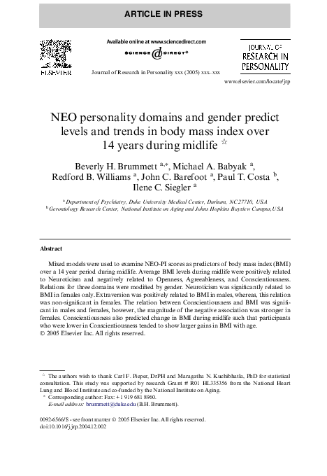 (PDF) NEO personality domains and gender predict levels and trends in ...