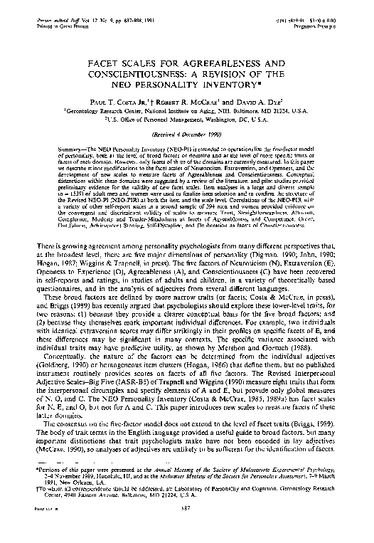(PDF) Facet scales for agreeableness and conscientiousness: A revision ...
