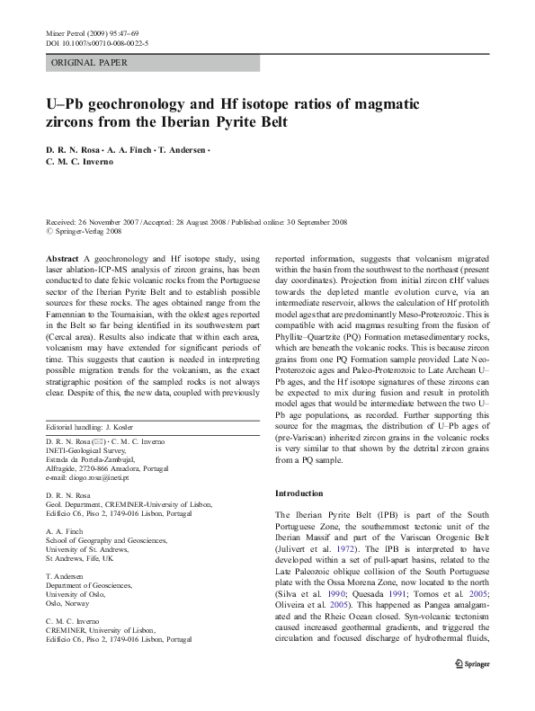 (PDF) U–Pb geochronology and Hf isotope ratios of magmatic zircons from the Iberian Pyrite Belt