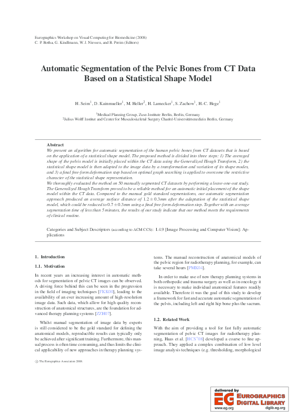 Pdf Automatic Segmentation Of The Pelvic Bones From Ct Data Based On A Statistical Shape Model