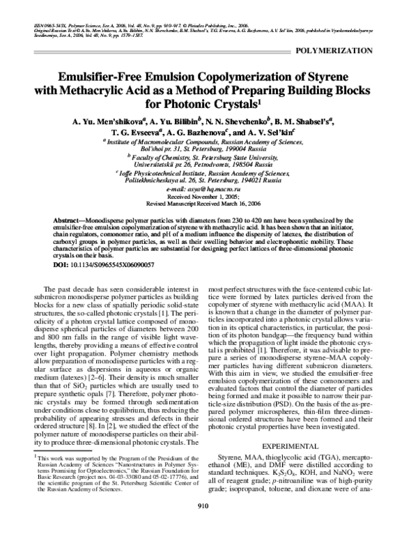 (PDF) Emulsifier-Free Emulsion Copolymerization of Vinyl Acetate and ...