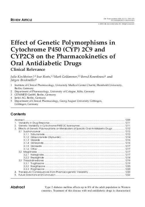 (PDF) Effect of Genetic Polymorphisms in Cytochrome P450 (CYP) 2C9 and ...