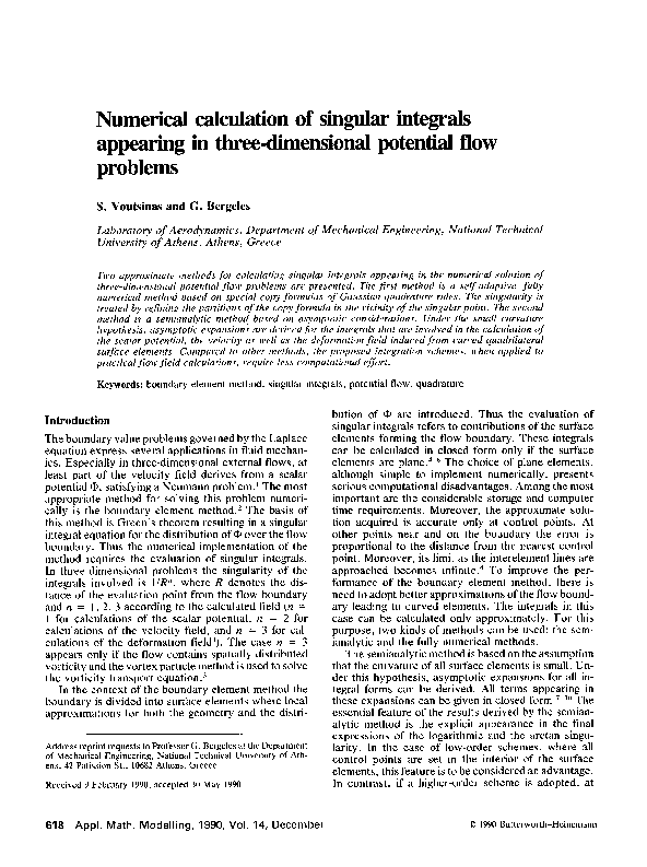 (PDF) Numerical calculation of singular integrals appearing in three-dimensional potential flow ...