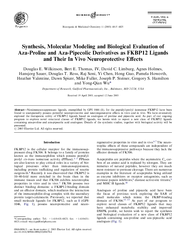 (PDF) Synthesis, molecular modeling and biological evaluation of aza-proline and aza-pipecolic ...