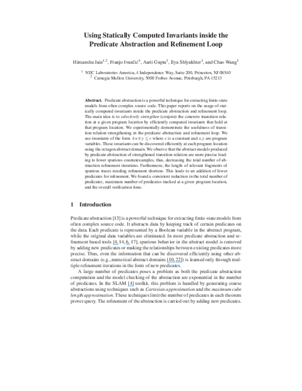 (PDF) Using Statically Computed Invariants Inside the Predicate ...