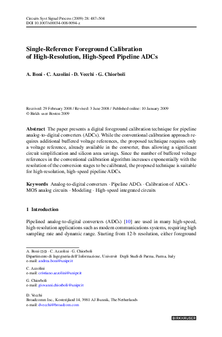(PDF) Single-Reference Foreground Calibration of High-Resolution, High-Speed Pipeline ADCs