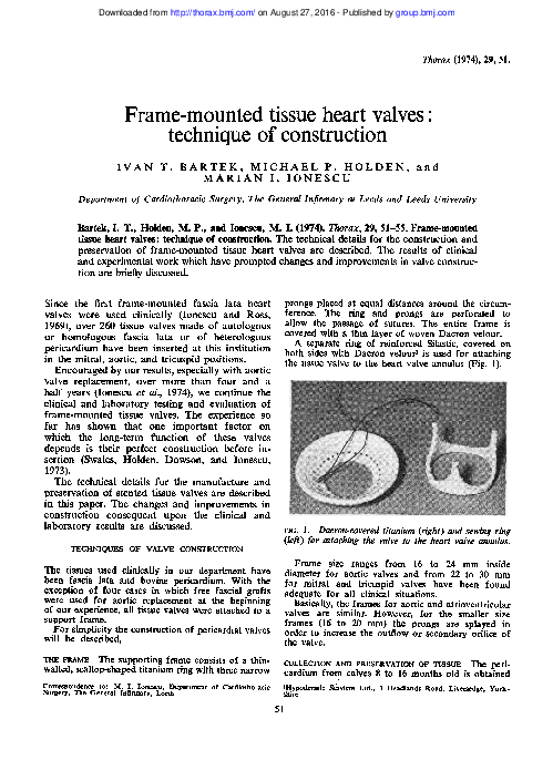 (PDF) Frame-mounted tissue heart valves: technique of construction