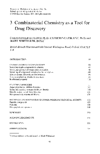 (PDF) 3 Combinatorial Chemistry as a Tool for Drug Discovery