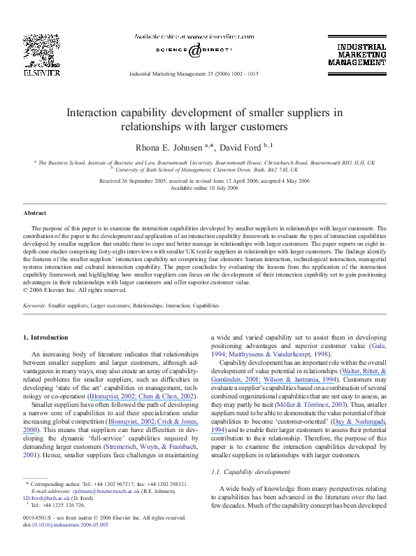 (PDF) Interaction capability development of smaller suppliers in ...