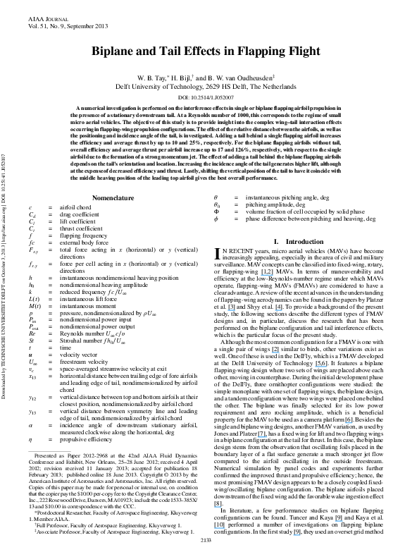 (PDF) Biplane and Tail Effects in Flapping Flight