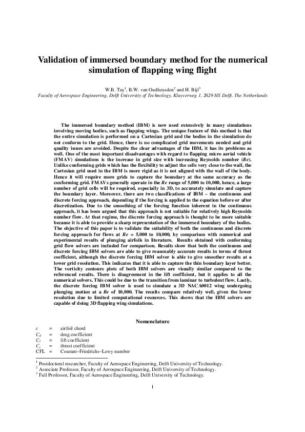 (PDF) Validation of immersed boundary method for the numerical simulation of flapping wing flight