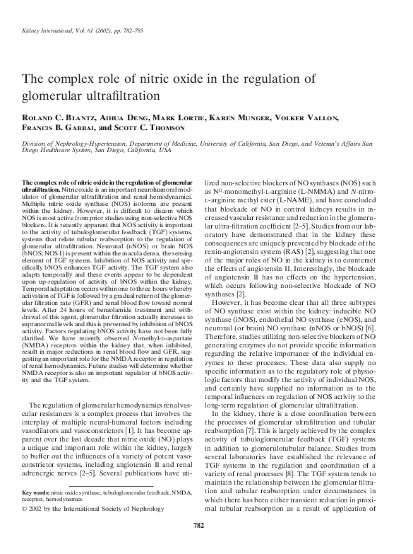 (PDF) The complex role of nitric oxide in the regulation of glomerular ...