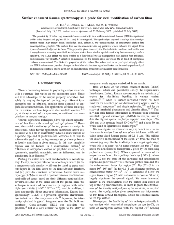 (PDF) Surface enhanced Raman spectroscopy as a probe for local ...