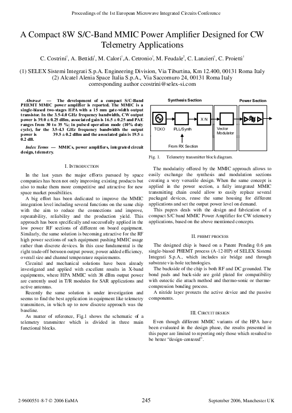 (PDF) A Compact 8W S/C-Band MMIC Power Amplifier Designed for CW Telemetry Applications