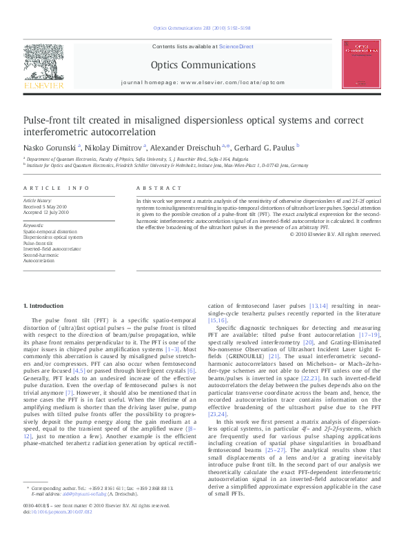 (PDF) Pulse-front tilt created in misaligned dispersionless optical ...
