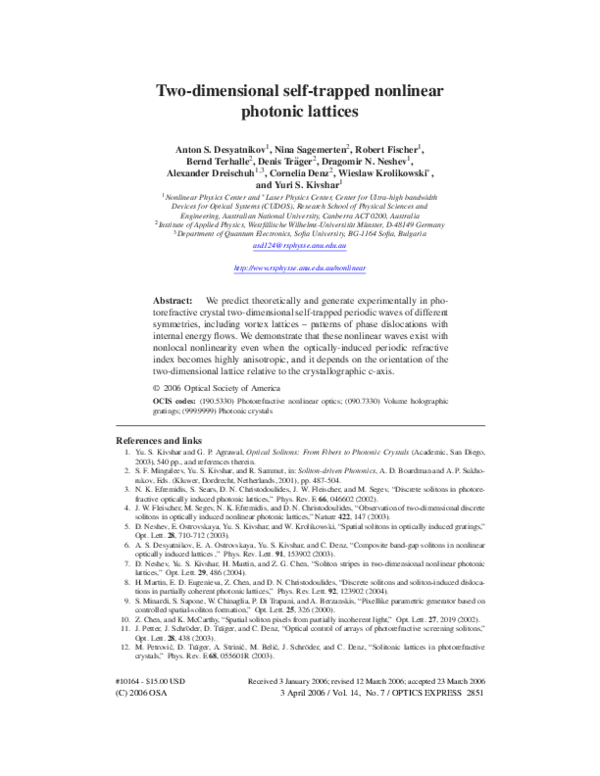 (PDF) Two-dimensional self-trapped nonlinear photonic lattices