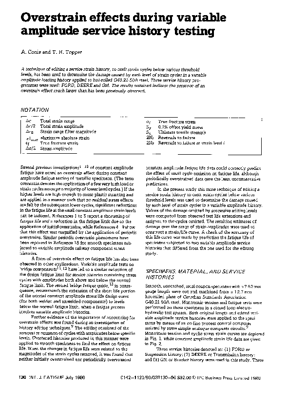 (PDF) Overstrain effects during variable amplitude service history testing
