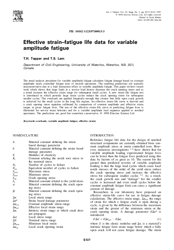 (PDF) Effective strain–fatigue life data for variable amplitude fatigue