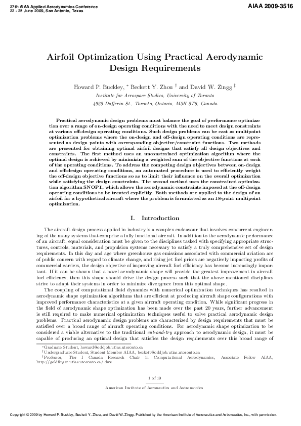 (PDF) Airfoil Optimization Using Practical Aerodynamic Design Requirements