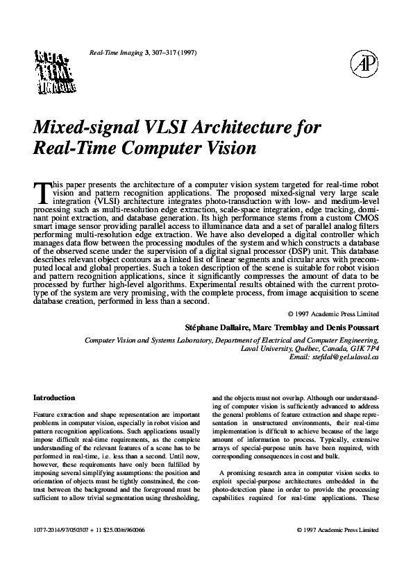 Pdf Mixed Signal Vlsi Architecture For Real Time Computer Vision