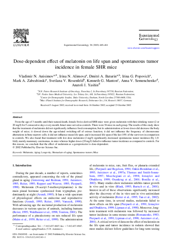 (PDF) Dose-dependent effect of melatonin on life span and spontaneous ...