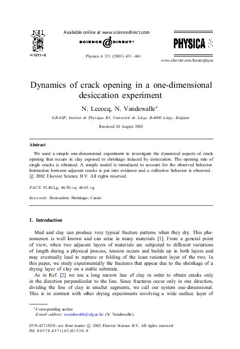 (PDF) Dynamics of crack opening in a one-dimensional desiccation experiment
