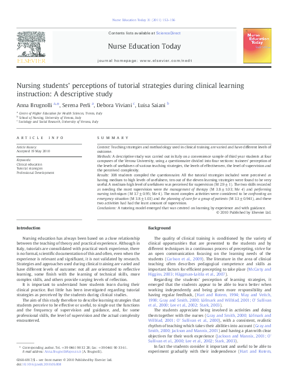 (PDF) Nursing students' perceptions of tutorial strategies during clinical learning instruction ...