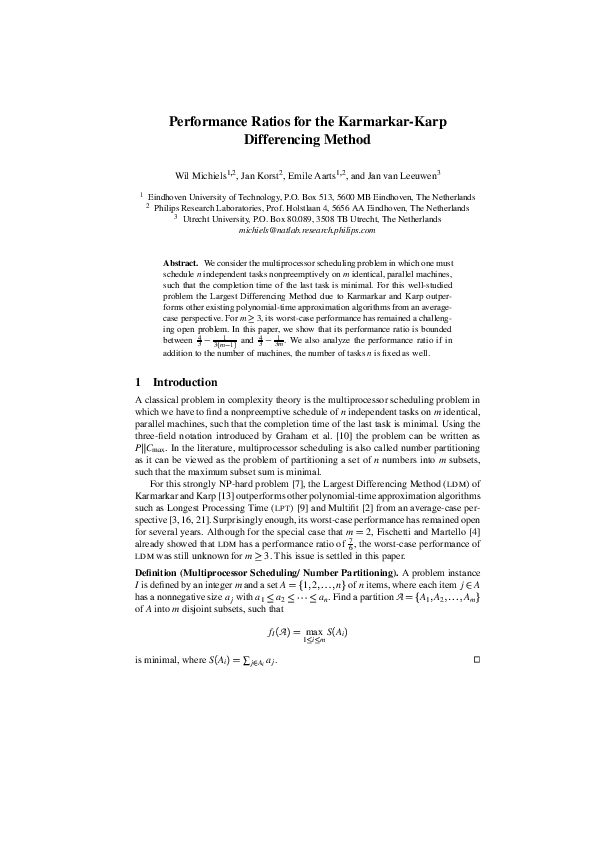 (PDF) Performance Ratios for the Karmarkar-Karp Differencing Method