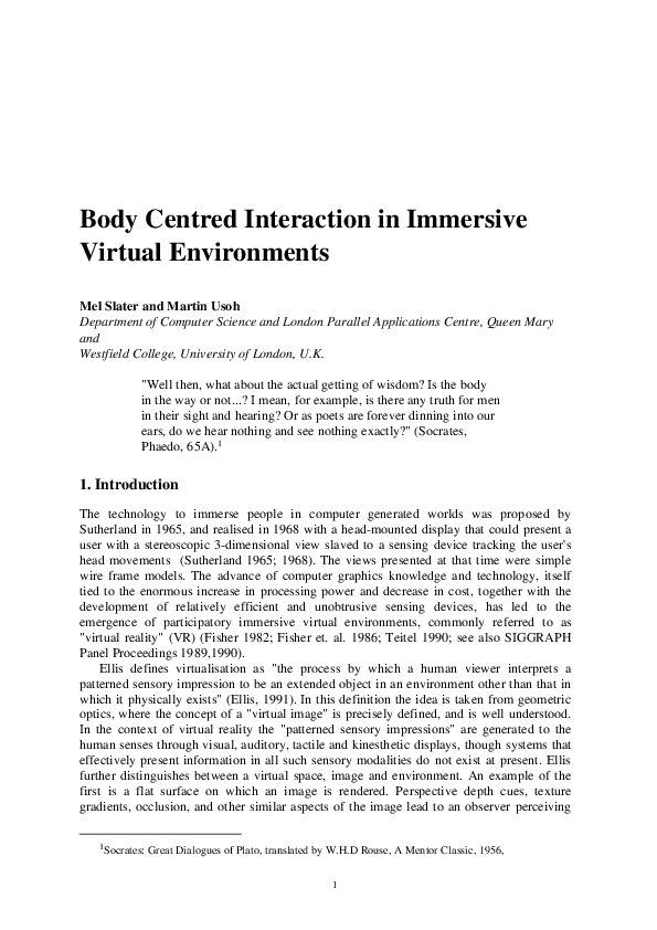 (PDF) Body centred interaction in immersive virtual environments