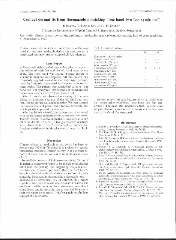 (PDF) Contact dermatitis from tioconazole mimicking "one hand two feet ...