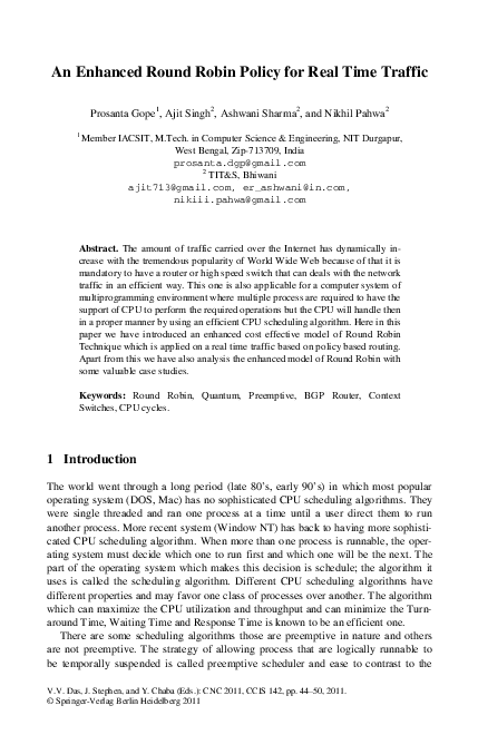 (PDF) An Enhanced Round Robin Policy for Real Time Traffic