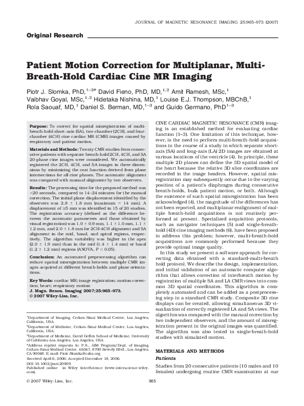 (PDF) Patient motion correction for multiplanar, multi-breath-hold cardiac cine MR imaging
