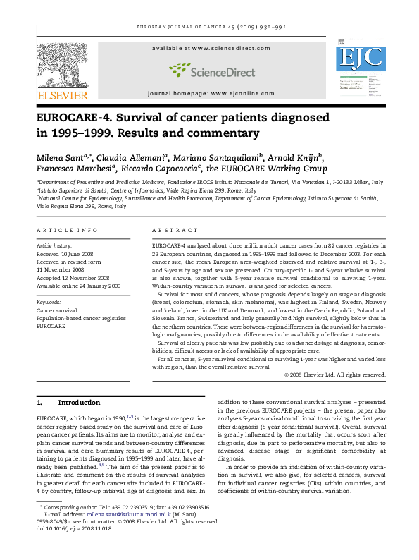 (PDF) EUROCARE-4. Survival of cancer patients diagnosed in 1995–1999 ...