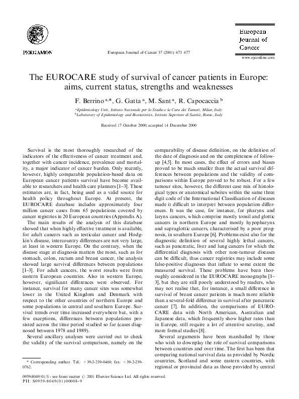 (PDF) The EUROCARE study of survival of cancer patients in Europe