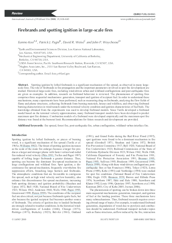 (PDF) Firebrands and spotting ignition in large-scale fires