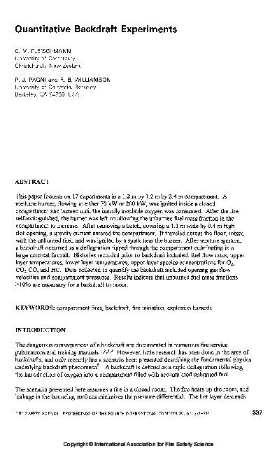 (PDF) Quantitative Backdraft Experiments