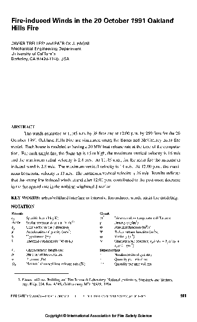 (PDF) Fire-induced Winds In The 20 October 1991 Oakland Hills Fire