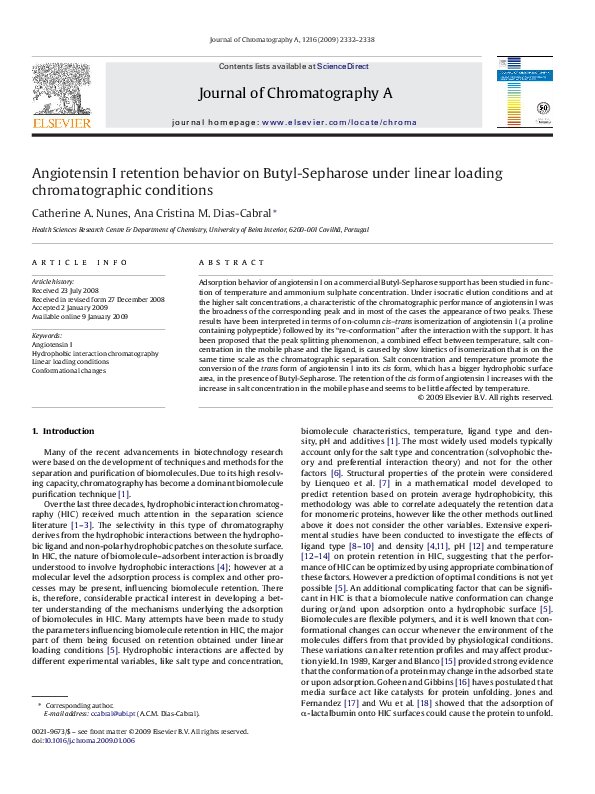 (PDF) Angiotensin I retention behavior on Butyl-Sepharose under linear ...